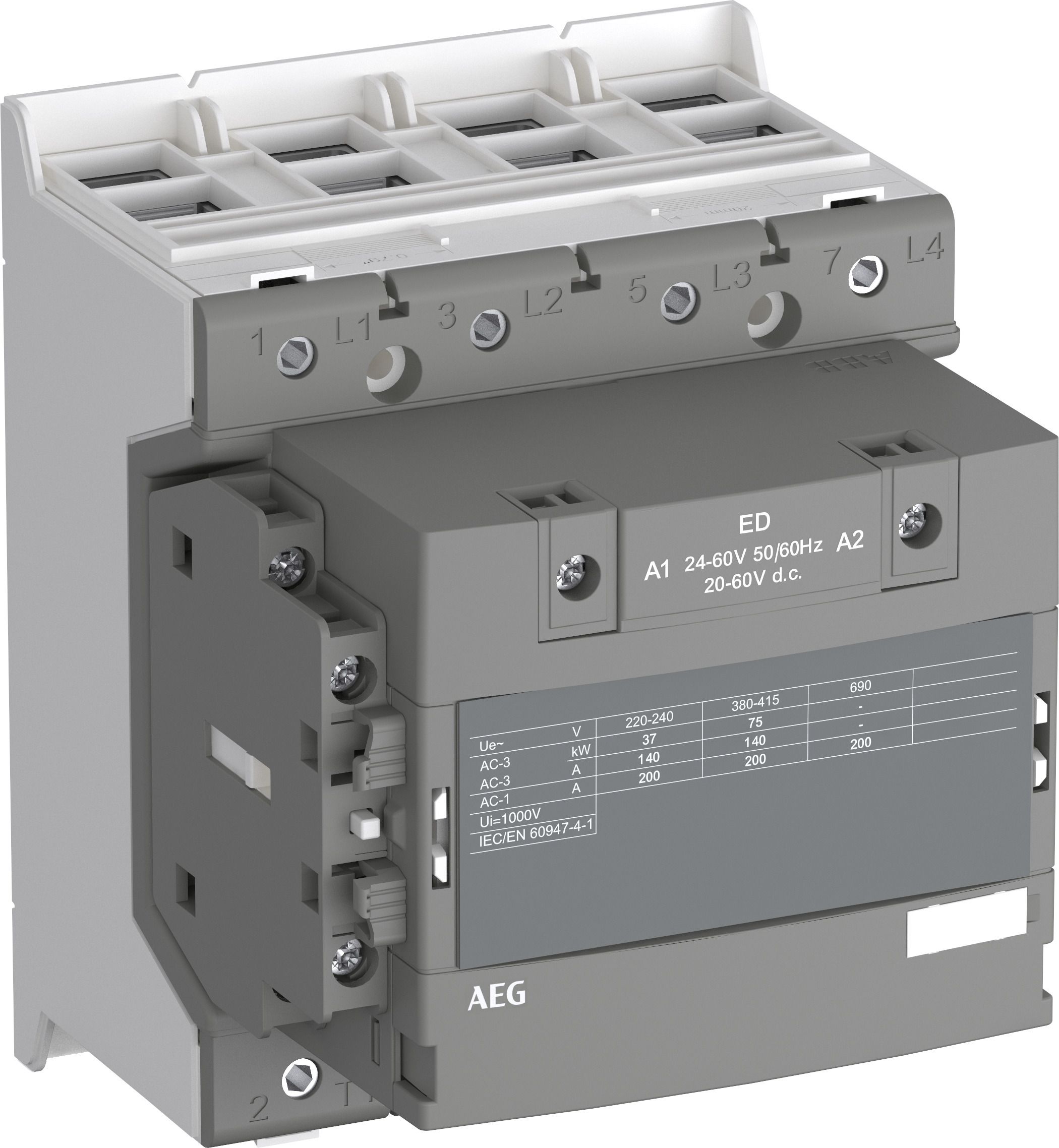 LS75N4011-EN - CONTACTOR AEG 4P 140A AC3 75KW 100-250VAC/DC ...
